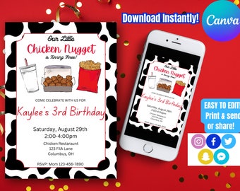 Chicken Birthday Invitation, Digital Invite, Chicken Nugget Party ...