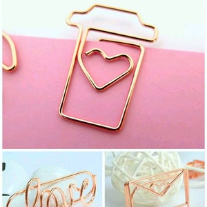 5x Rose Gold Paper Clips Coffee Paper Clip Envelope Paper Clip Love ...