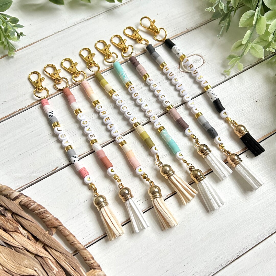 One Little Word Bead Keychain INDIVIDUAL Word of the Year Polymer Clay ...
