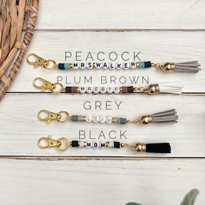 CUSTOM Name Bead Keychain - Word of the Year - Polymer Clay Heishi ...