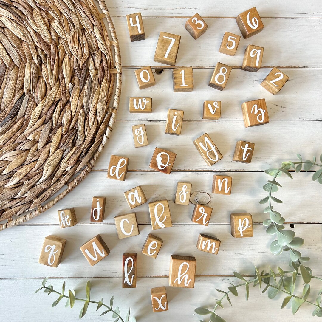 Hand Lettered Scrap Letter and Number Tiles - Wood Alphabet Decor ...