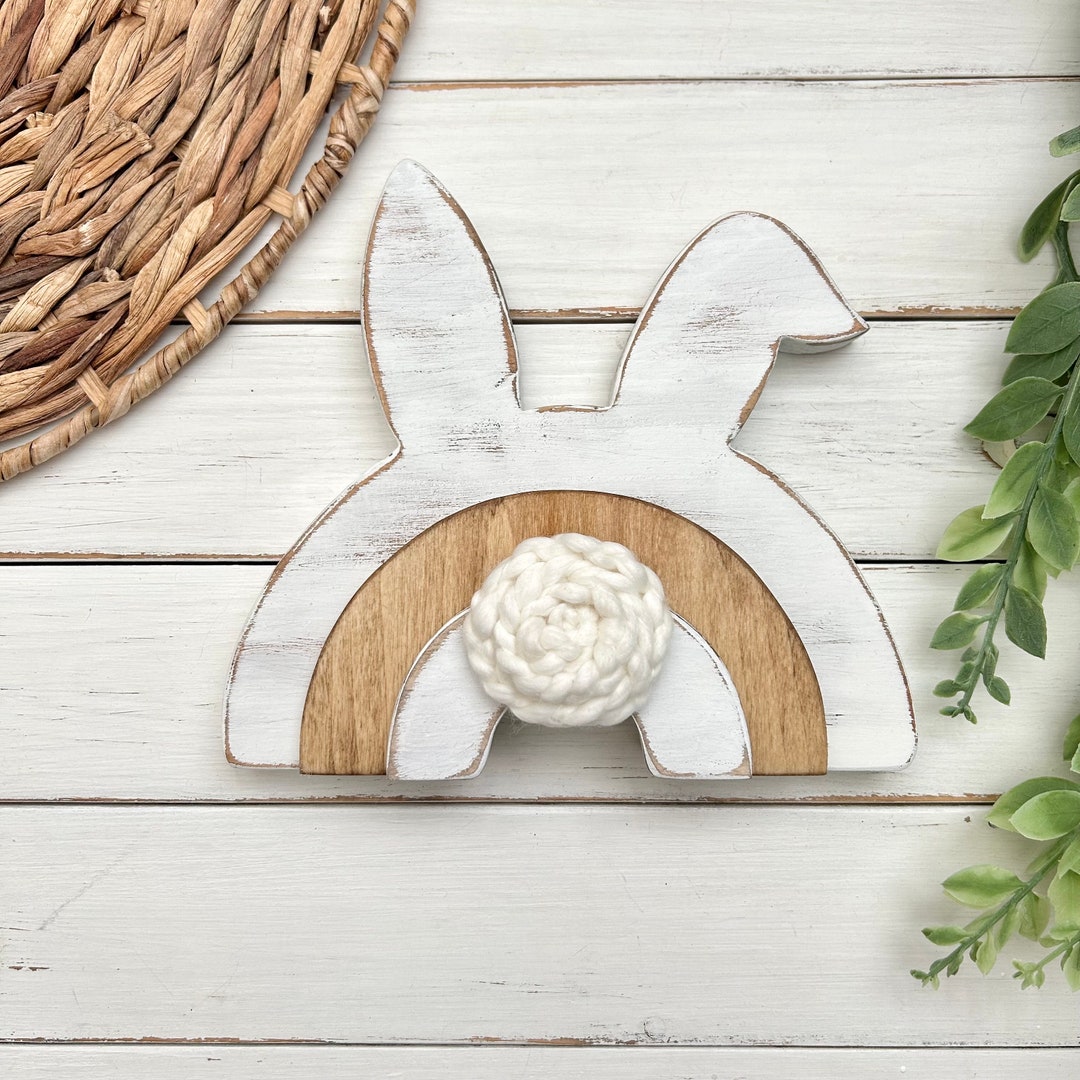 Distressed Bunny Rainbow - Wooden Bunny Decor - Easter - Tiered Tray ...