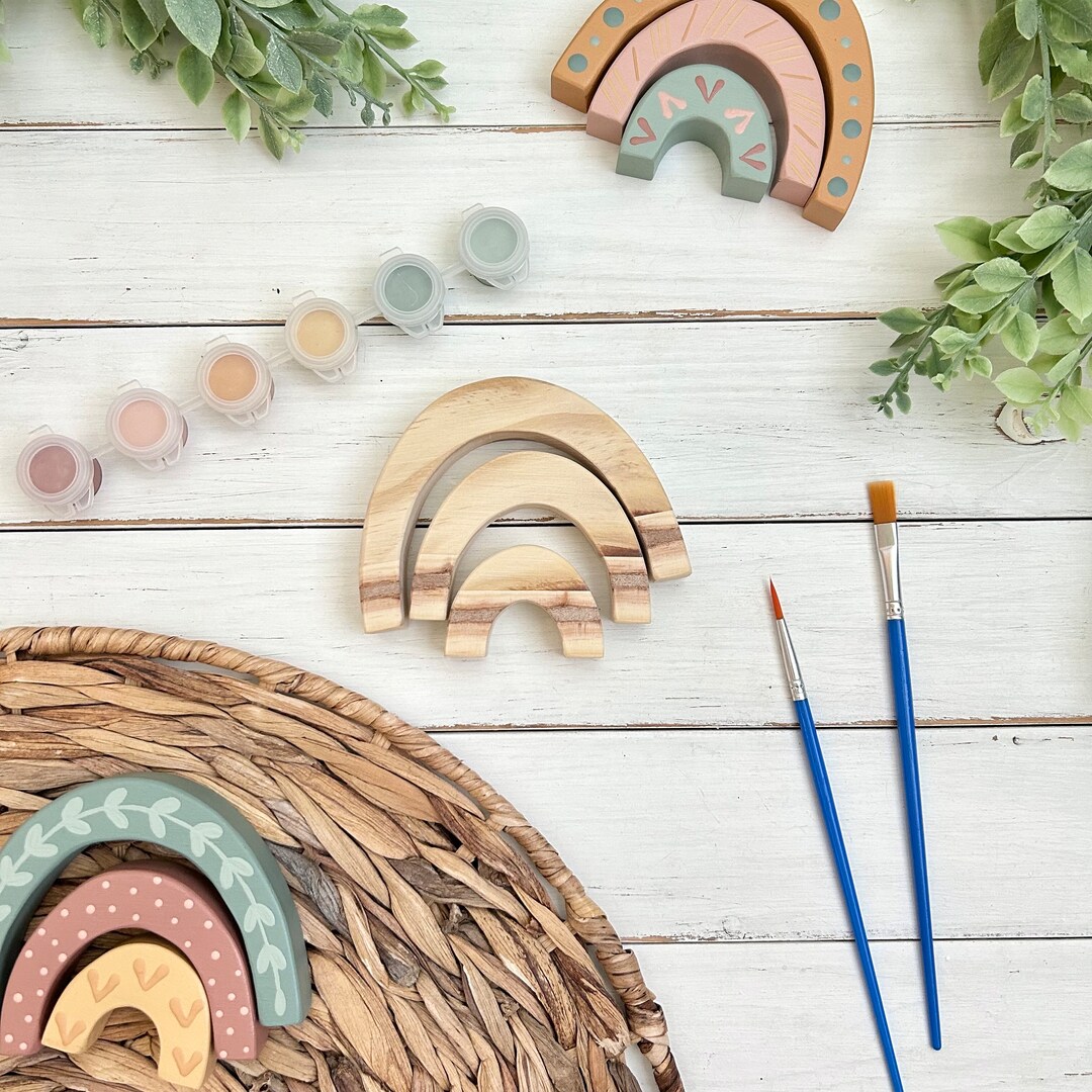 PIY Paint-it-yourself Wooden Rainbow Stacker - Wooden Spring Decor ...