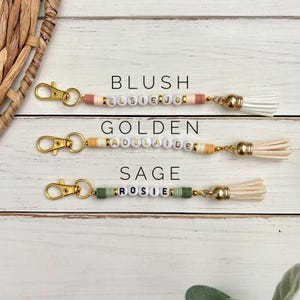 CUSTOM Name Bead Keychain - Word of the Year - Polymer Clay Heishi ...