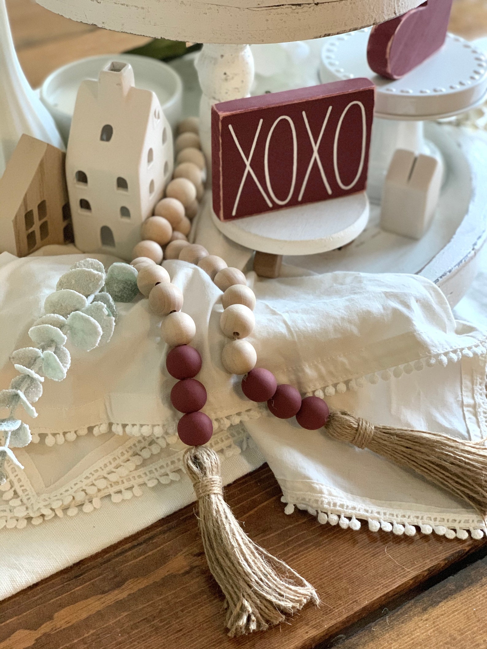 Red Wood Bead Garland// Rustic Farmhouse Beads // Christmas - Etsy