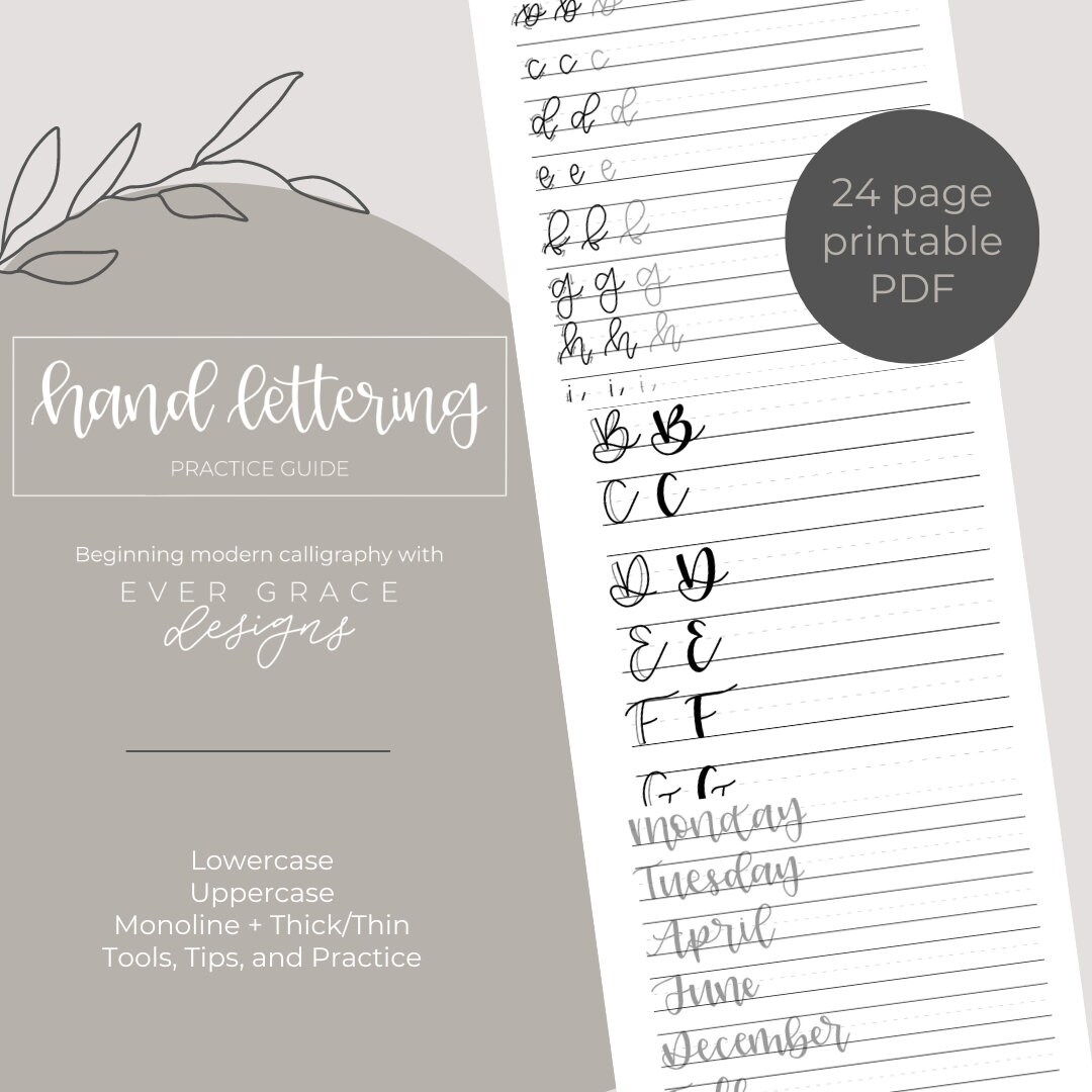 Hand Lettering Practice Guide - Beginning Faux Calligraphy Modern ...