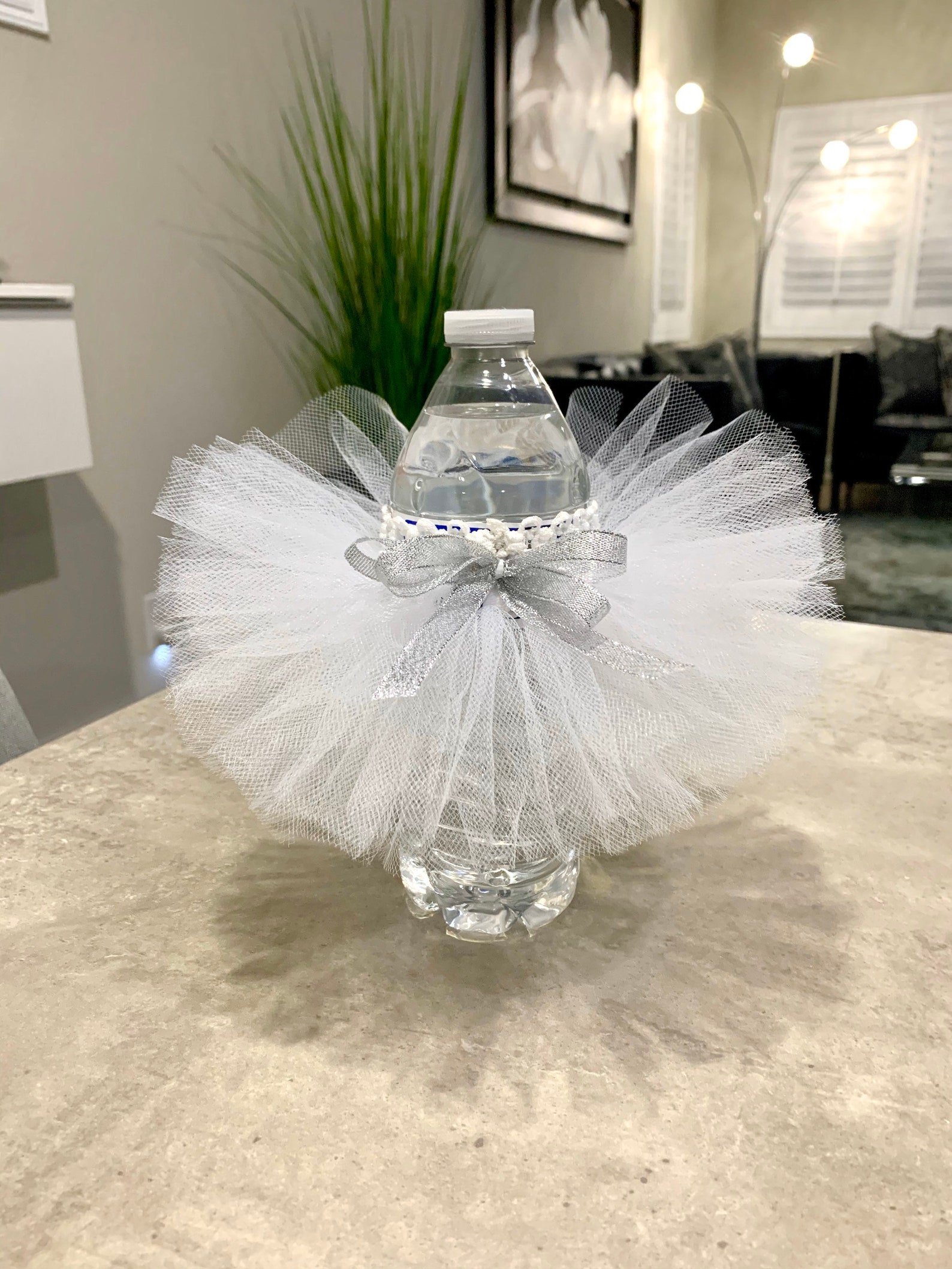 White Water Bottle Tutu With Silver Ribbon. Baby Shower Decoration ...