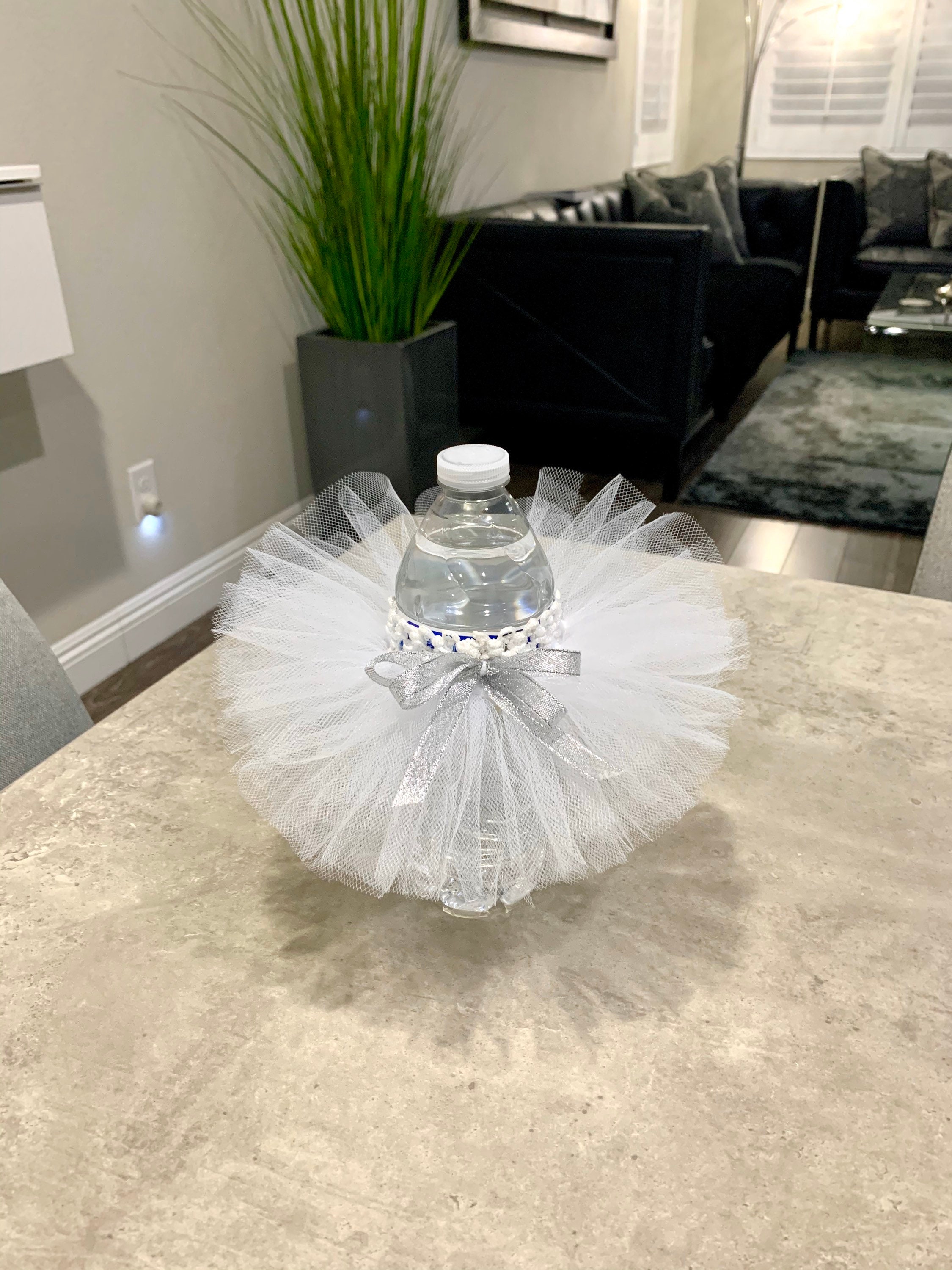 White Water Bottle Tutu With Silver Ribbon. Baby Shower Decoration ...