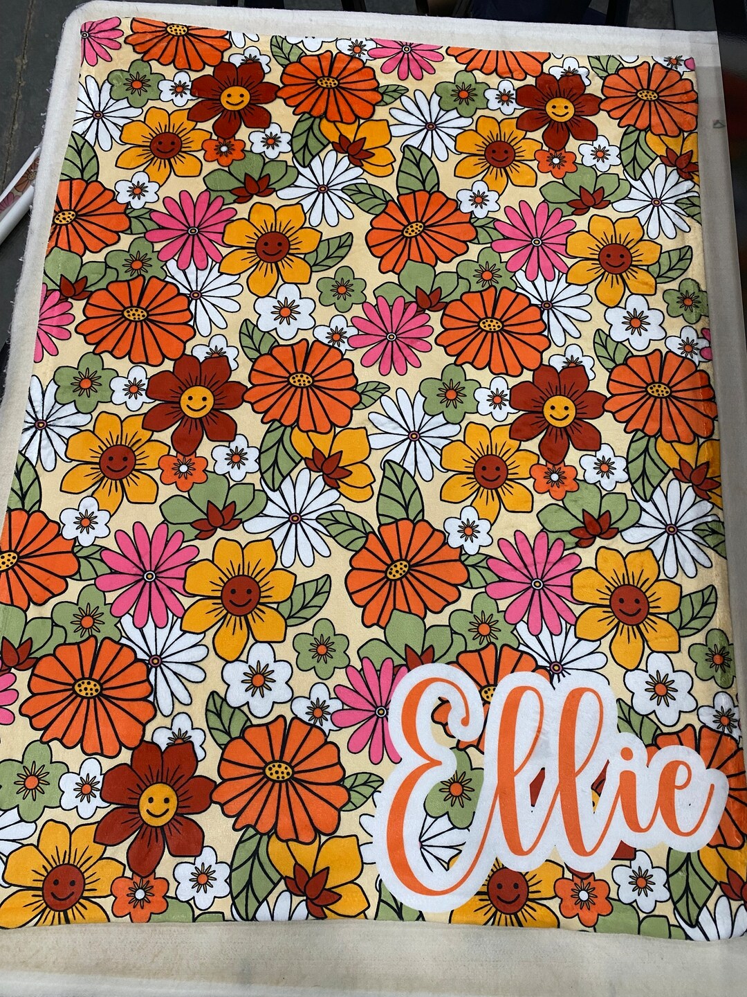 Personalized Baby Blanket, Retro, Plush, Girl, Floral, Retro Flowers ...