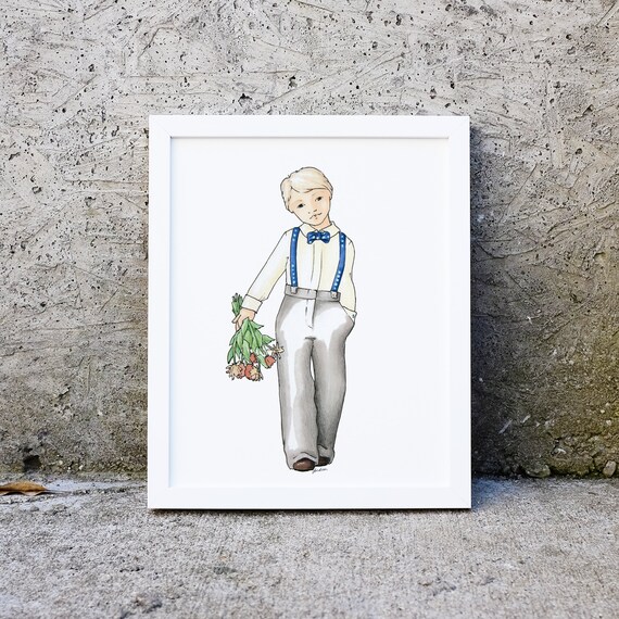 Vintage Boy With Flower Bouquet Printable PDF Watercolor and | Etsy