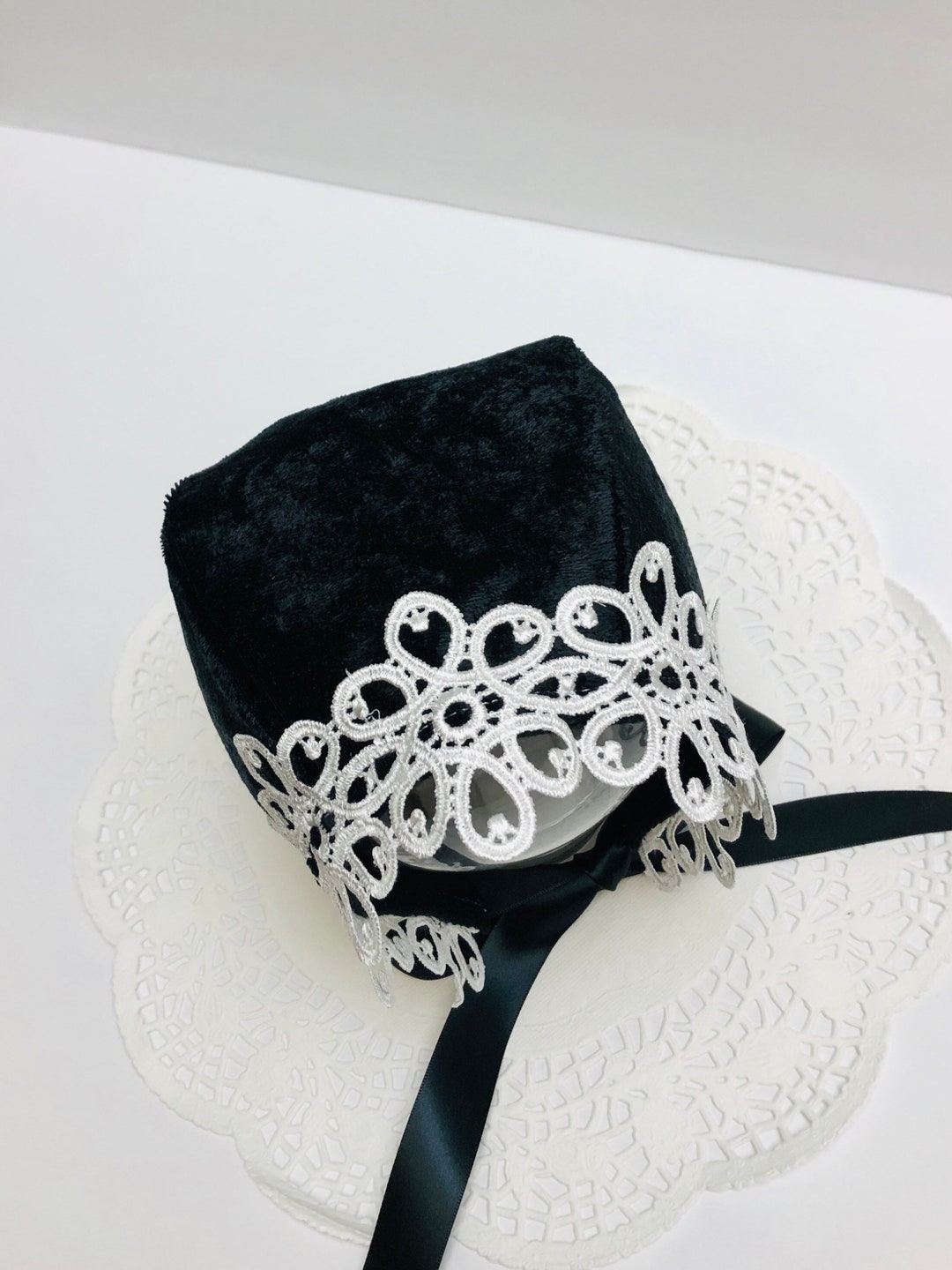 Black Lace Velvet Bonnet. 12-18 Months - Etsy