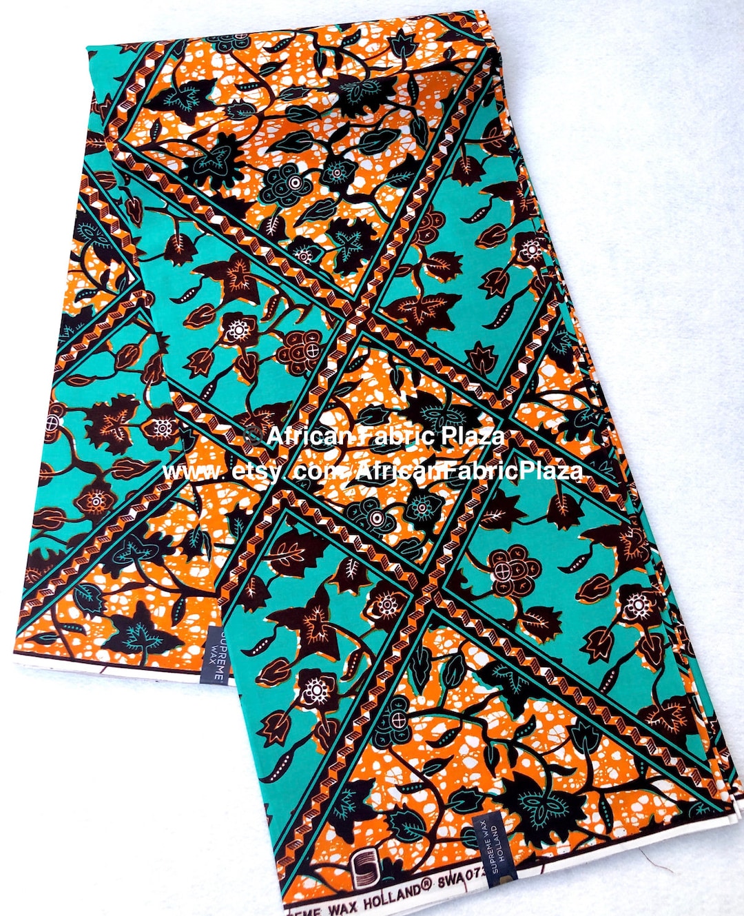 Turquoise & Peach Vines African Fabric African Print, Ankara Wax Print ...