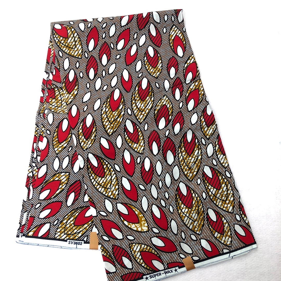 Red, Bronze & White African Fabric African Print, Ankara, African ...