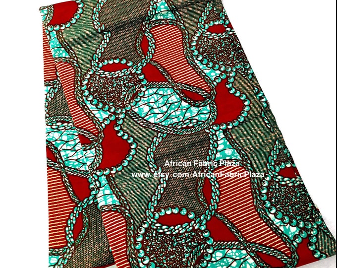 Turquoise and Dark Red African Fabric African Print, Ankara, African ...