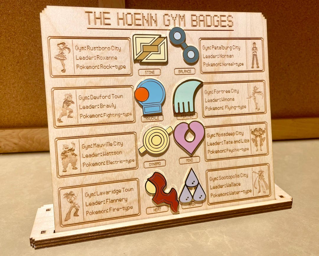 Hoenn Gym Badges With Display Board, Metal Pin, for Collection and ...