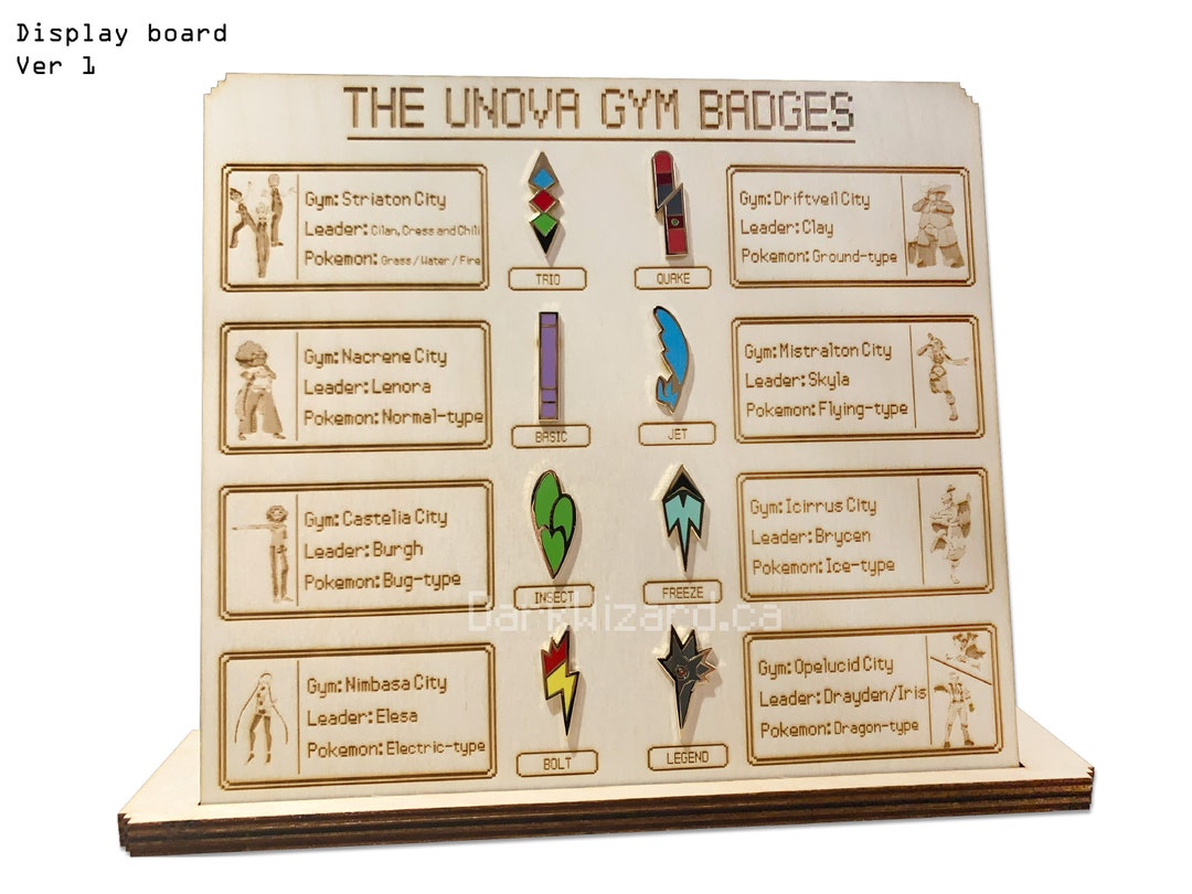 PKM Unova Gym Badges With Display Board, Metal Pin, for Collection and ...