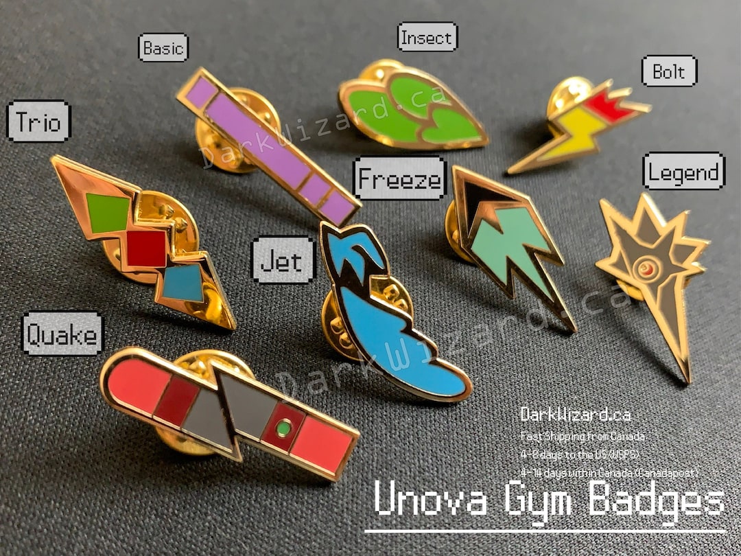PKM Unova Gym Badges With Display Board, Metal Pin, for Collection and ...