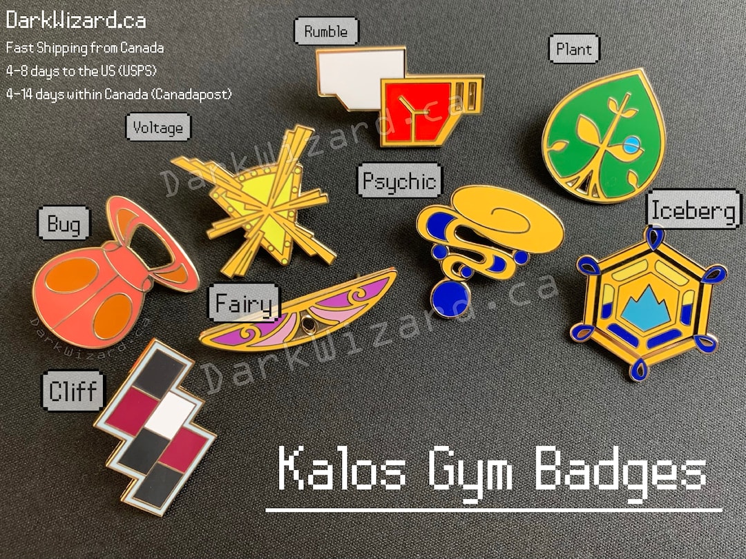 Kalos Gym Badges With Display Board, Metal Pin, for Collection and ...