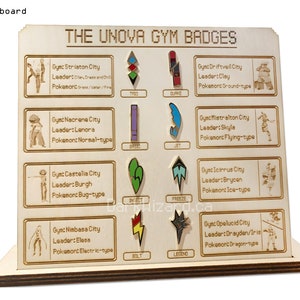 PKM Unova Gym Badges With Display Board, Metal Pin, for Collection and ...