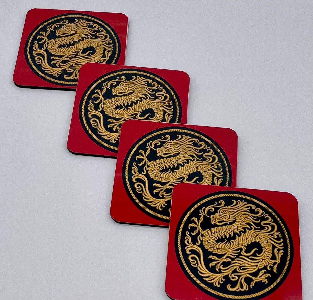 High Gloss Cork Backed 4 Inch Square Mahjongg Coasters, Year of the ...