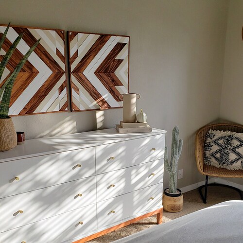 Modern Wood Wall Art Large Leaves 3 Panels Decor Geometric - Etsy