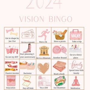 2024 Vision Board Bingo Template, Personal Goals Bingo Game, Aesthetic ...