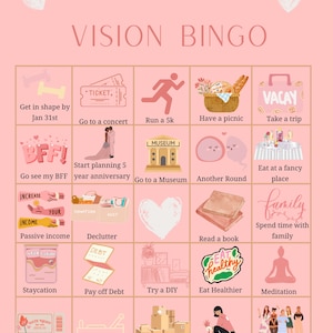 2024 Vision Board Bingo Template, Personal Goals Bingo Game, Aesthetic ...