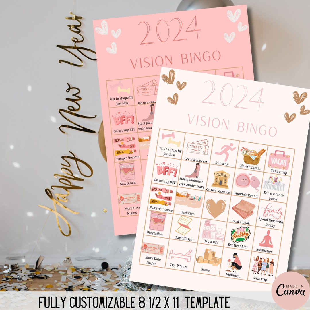 2024 Vision Board Bingo Template, Personal Goals Bingo Game, Aesthetic Vision Board Printable ...