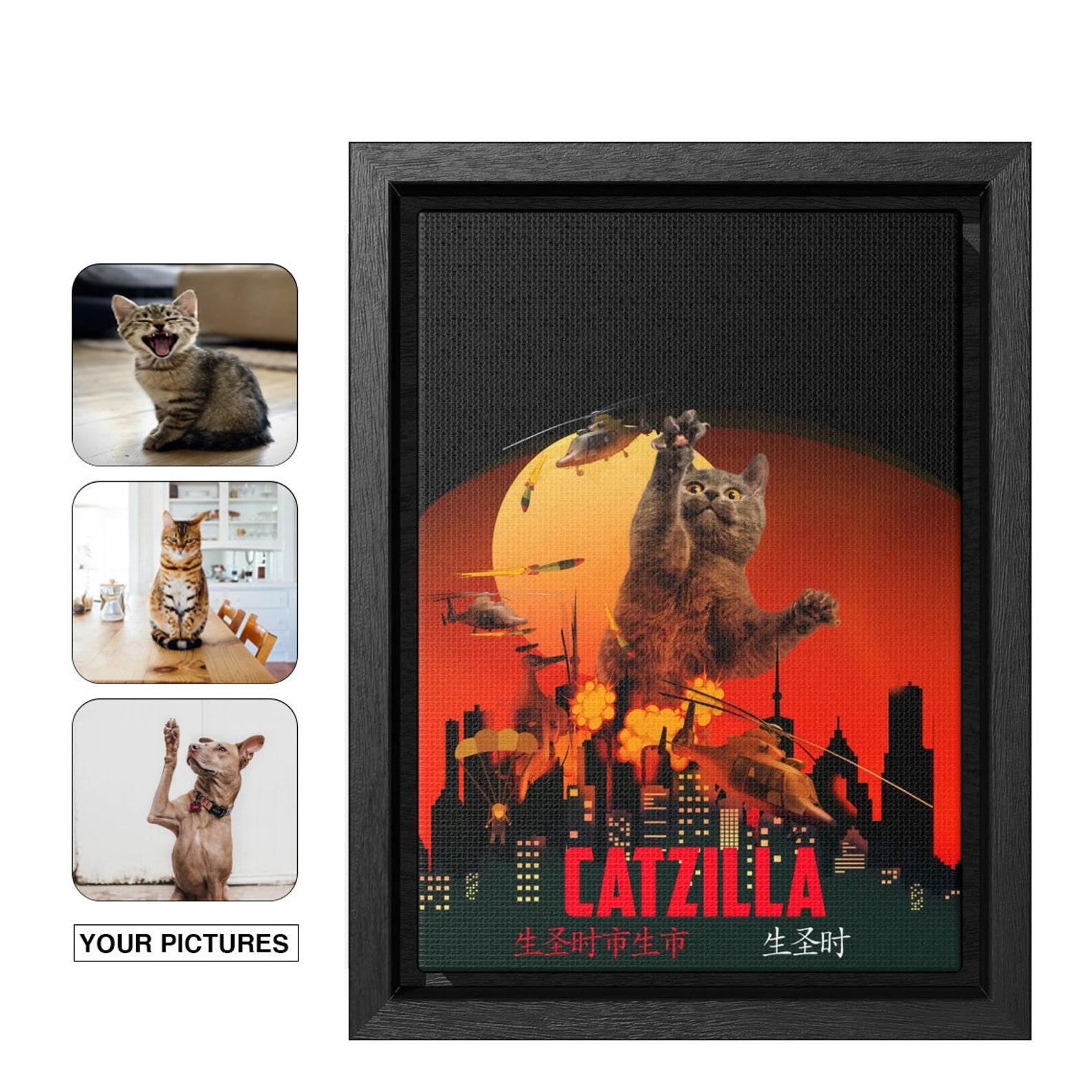 Custom Wall Art Cat Personalized Wall Art Funny Cat Catzilla Wall Decor ...