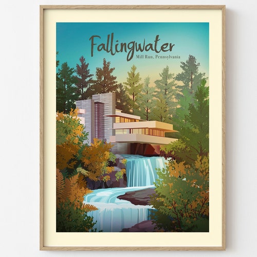 Frank Lloyd Wright Falling Water Print Architecture Poster - Etsy