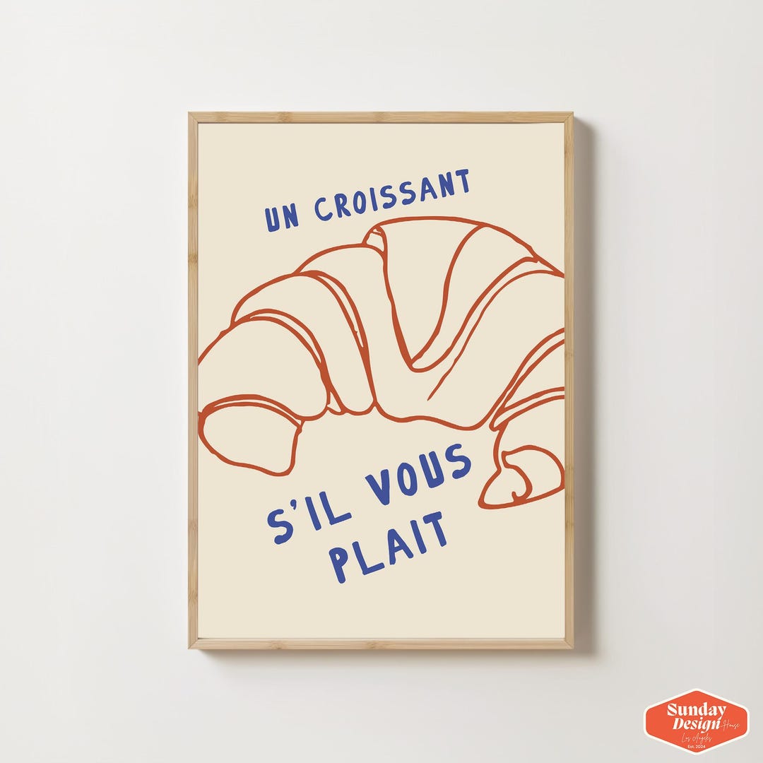 Croissant Poster, French Bakery Art, French Cafe Decor, Croissant ...