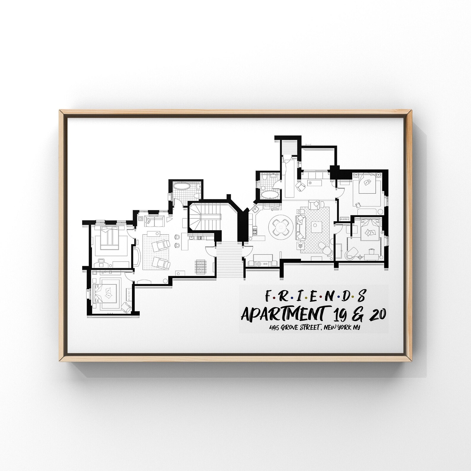 Friends TV Show Apartment Floor Plan Friends TV Show Layout | Etsy
