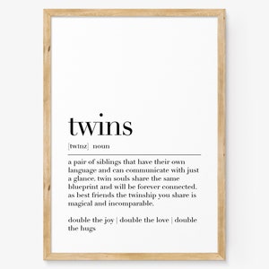 Twins Definition Print, Twins Quote Wall Art, Twins Gifts, Twins Girls ...