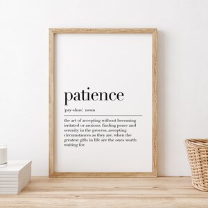 Patience Definition Print, Patience Quote Wall Art, Dictionary Poster ...