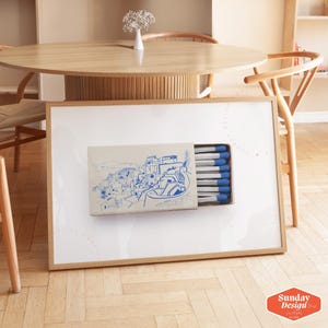 Santorini Matchbox Travel Poster, Retro Matchbox Navy Blue Greece Print ...