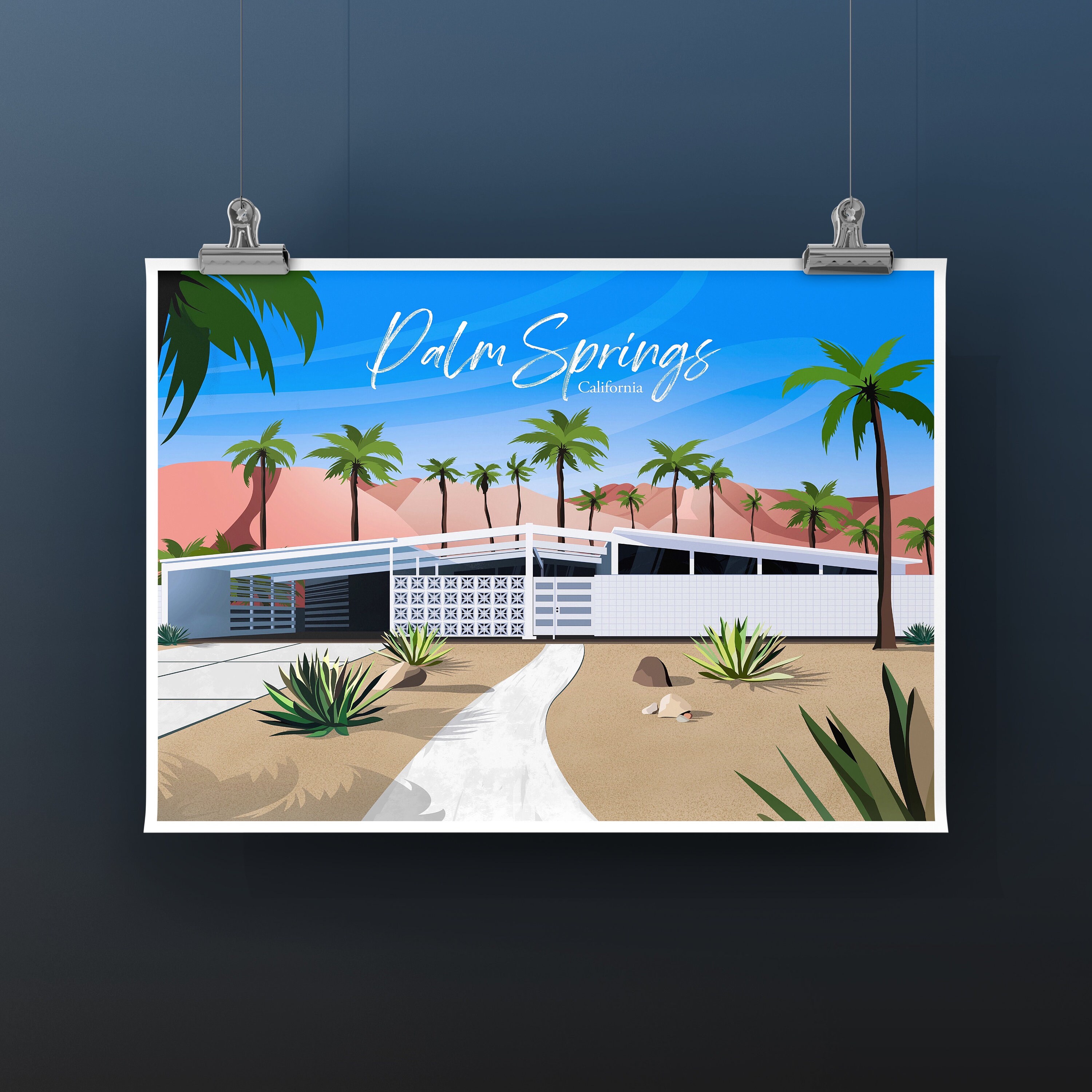 Palm Springs Architectural Travel Poster I Palm Spring Travel | Etsy