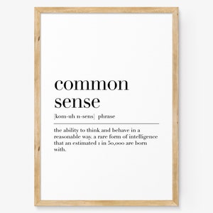 Common Sense Poster, Common Sense Definition Print, Funny Office Decor ...