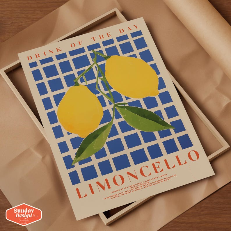 Limoncello Poster, Lemon Kitchen Art, Lemon Drink Print, Limone ...