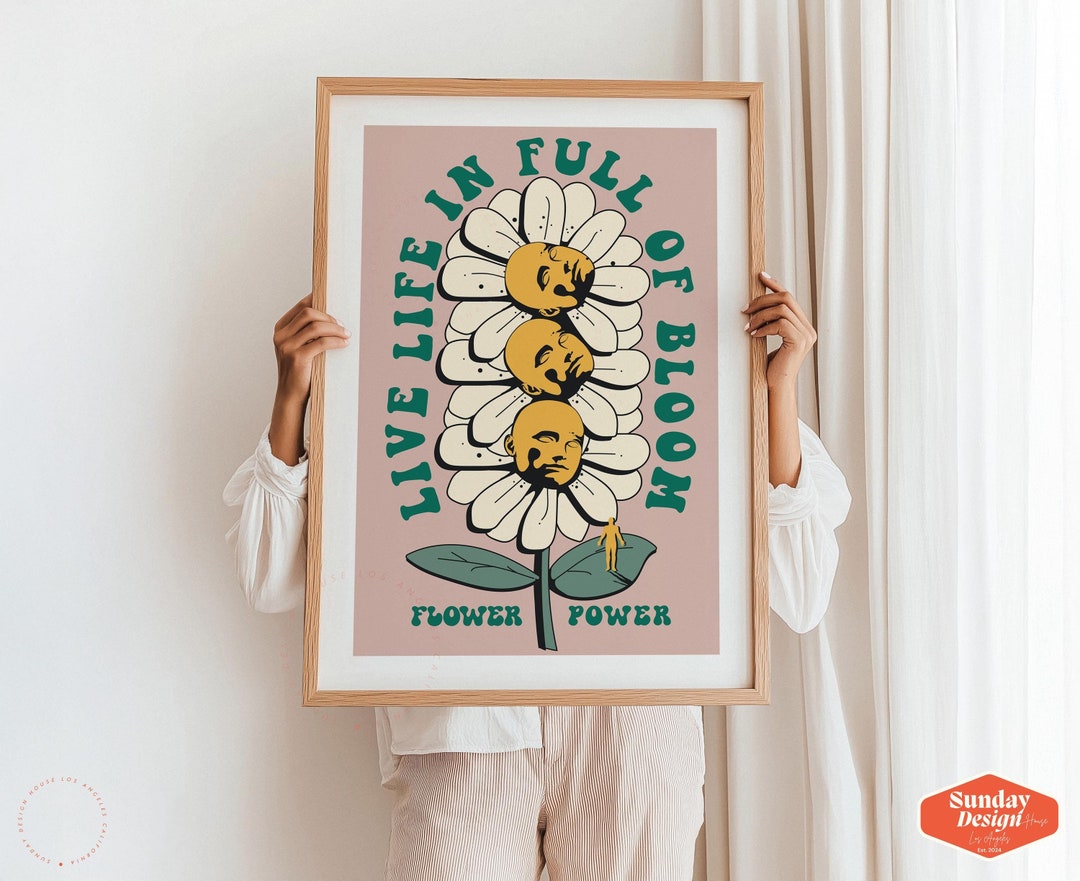 Flower Power Print, Daisy Flower Power Poster, Pink Green Flower Power ...