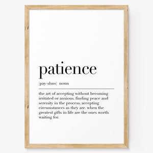 Patience Definition Print, Patience Quote Wall Art, Dictionary Poster ...