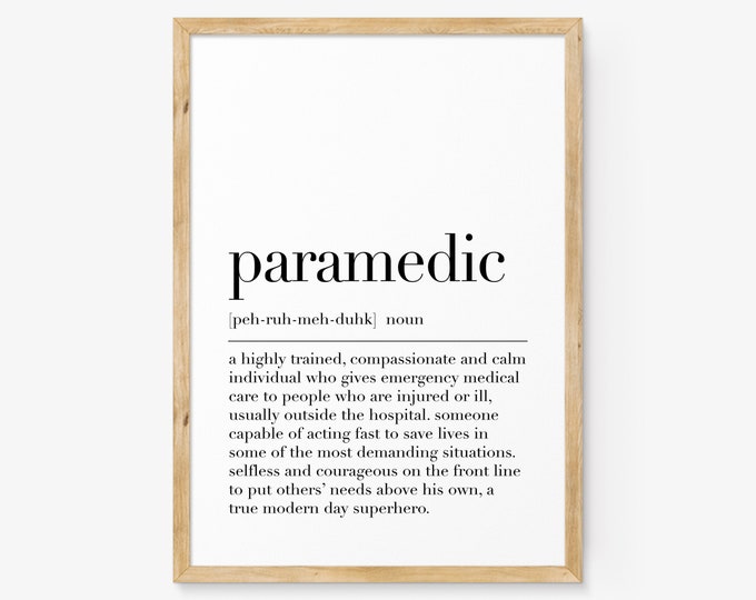 Paramedic Definition Print, PMD Gift, Paramedic Office Decor, Medical ...