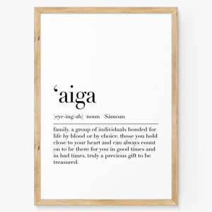 Aiga Poster, Aiga Definition Print, Samoan Quote Wall Decor, Family ...