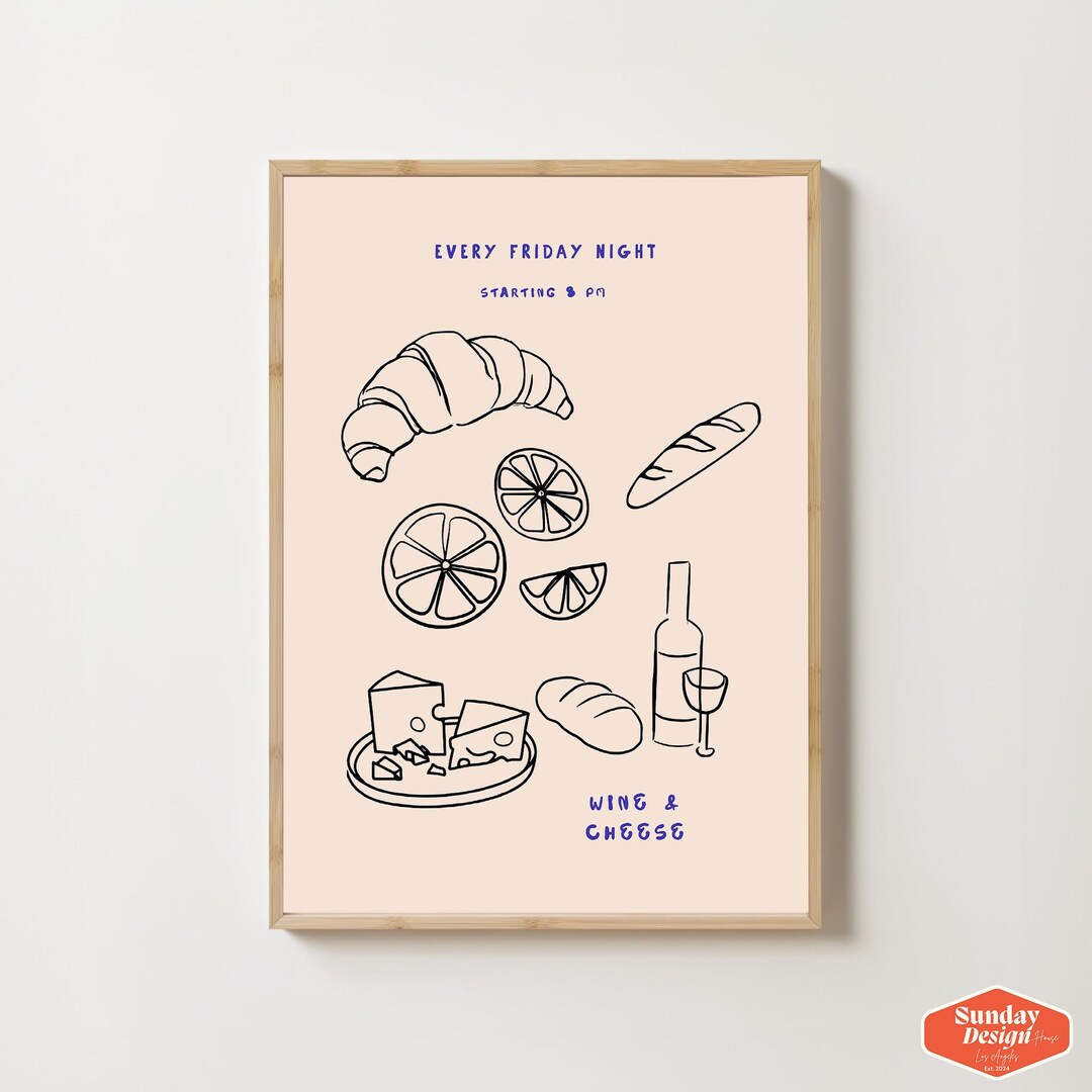 Wine and Cheese Poster, French Bistro Print, Kitchen Wall Art ...