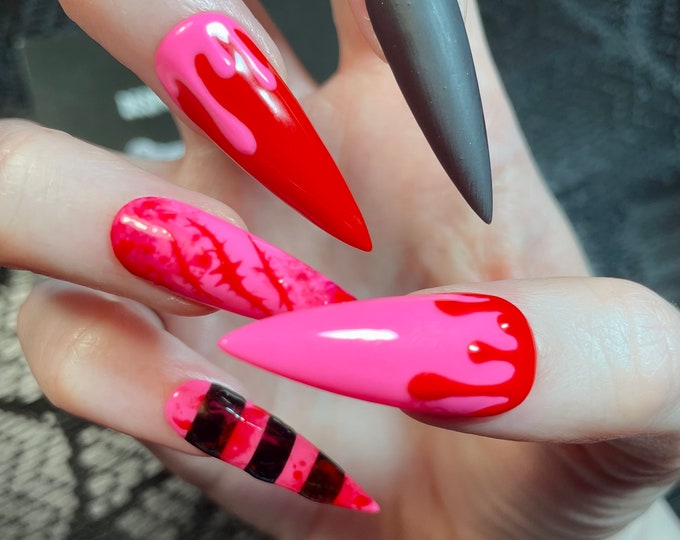 Gloomy Cutie Reusable Luxury Gel Press-on Nails, Y2K Nails, Gloomy Bear ...