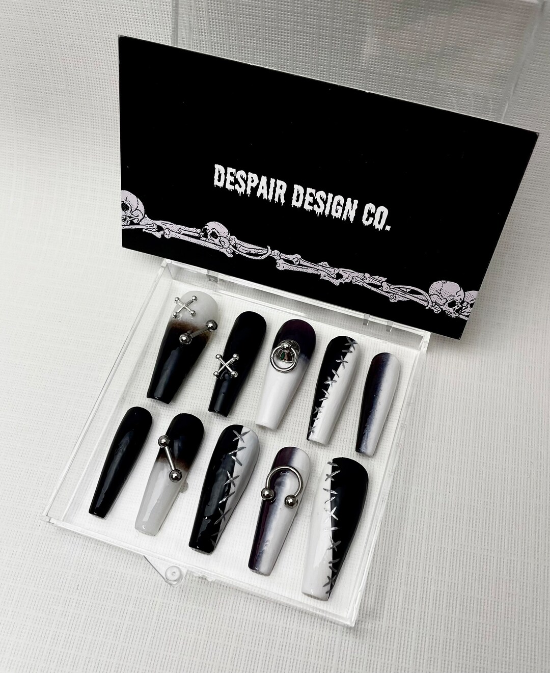 Split Screen Reusable Luxury Gel Press-on Nails, Pierced Nails, Emo ...