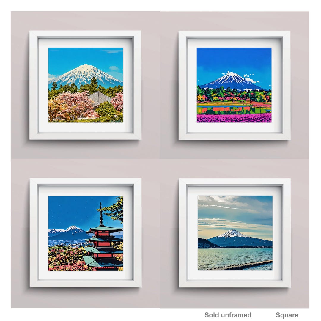 4 Pieces Set - Mount Fuji - Retro Vintage Quadriptych Wall Pop Art ...