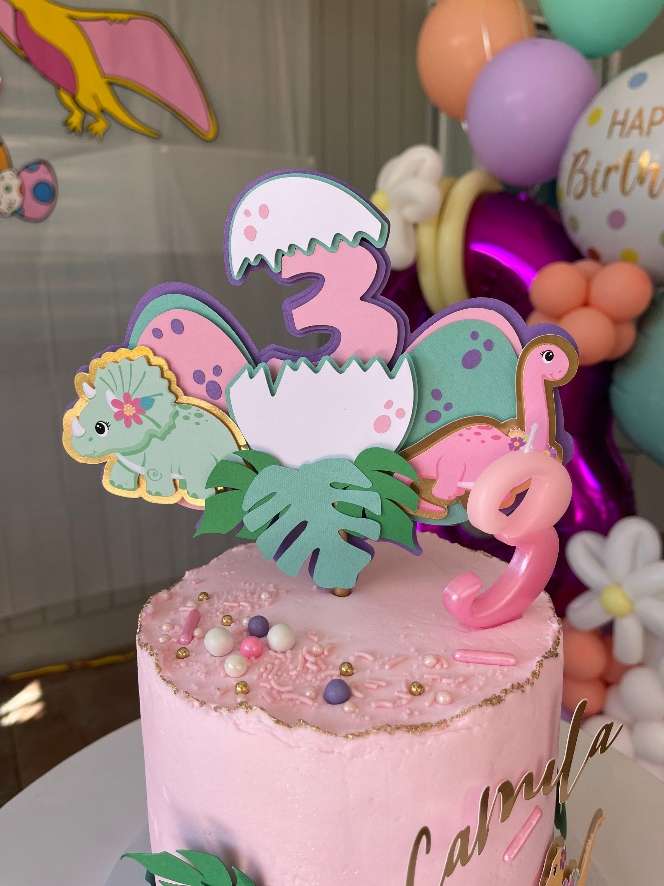 Dinosaur Girl Birthday Cake Topper: Pink Jurassic Party Decor - Etsy