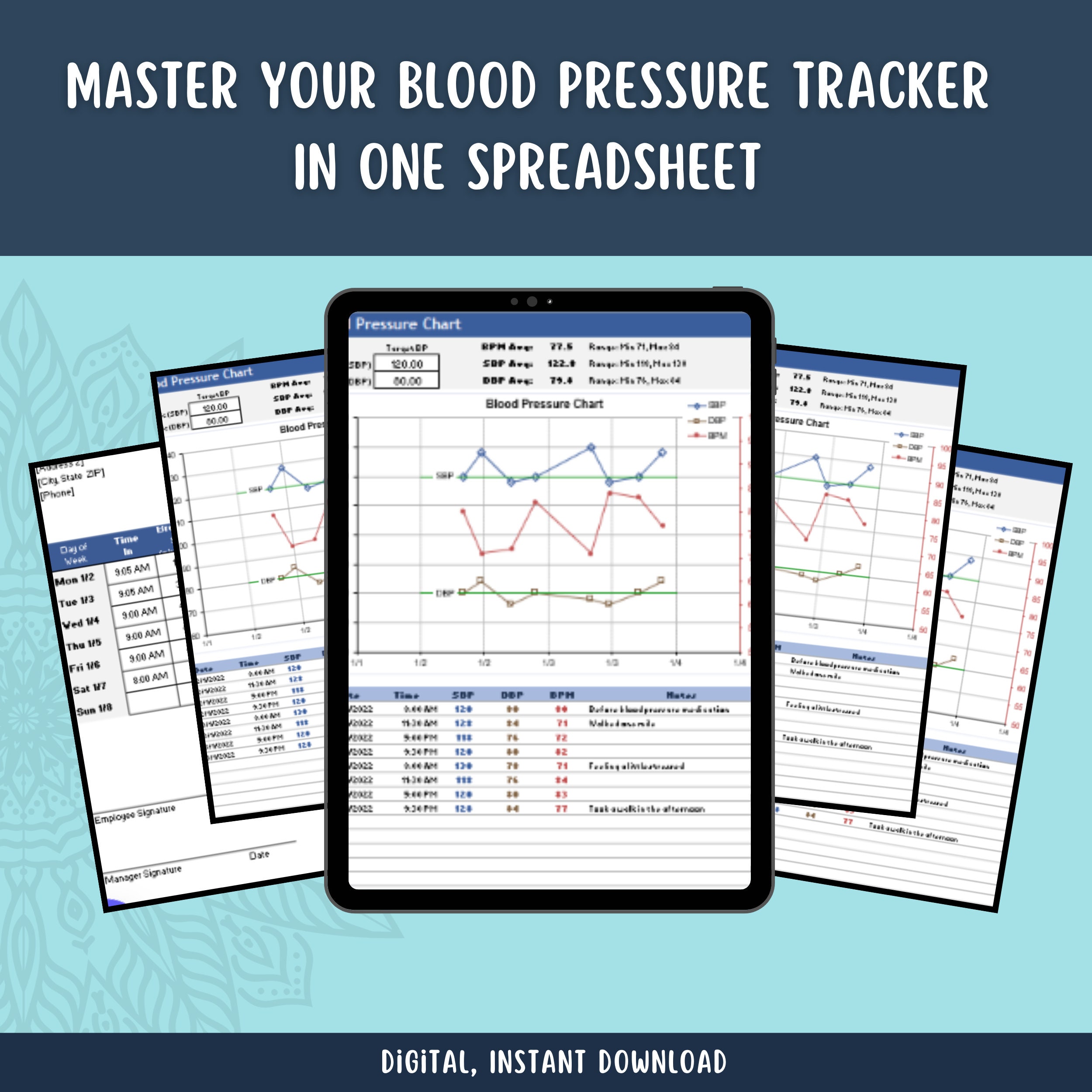 Blood Pressure Tracker Excel Spreadsheet Blood Pressure Log - Etsy