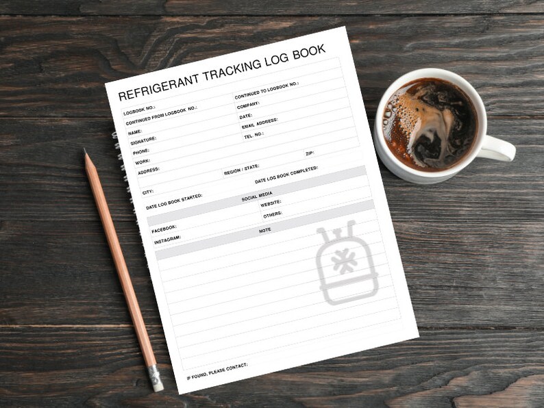 Refrigerant Tracking Log Book Printable, Digital, Instant Download - Etsy