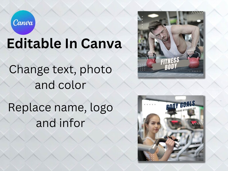 800 Fitness Instagram Canva Template Fitness Plan Personal Trainer ...